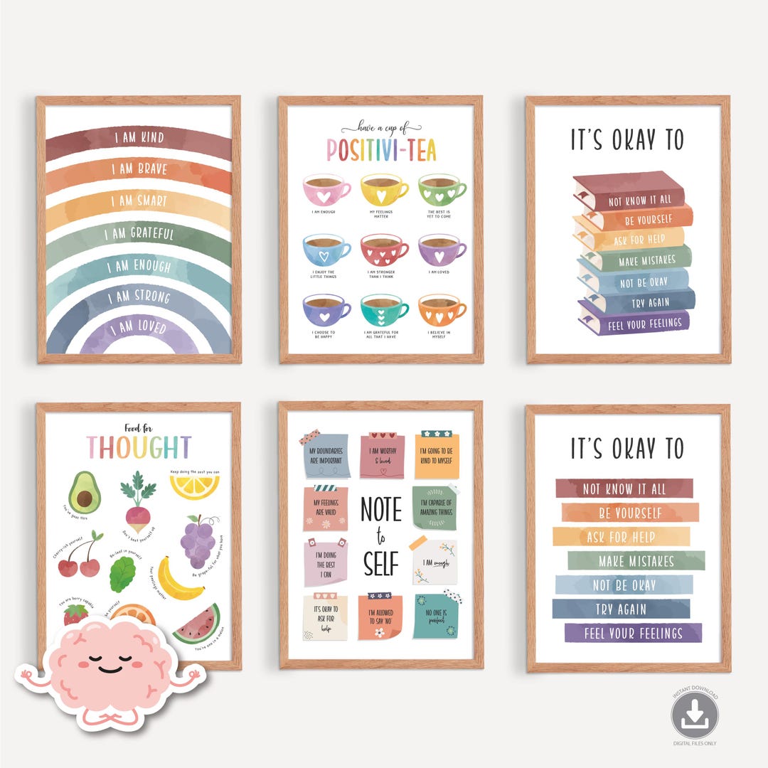 Positivity Poster Bundle, Positive Affirmations, Watercolor Mental ...