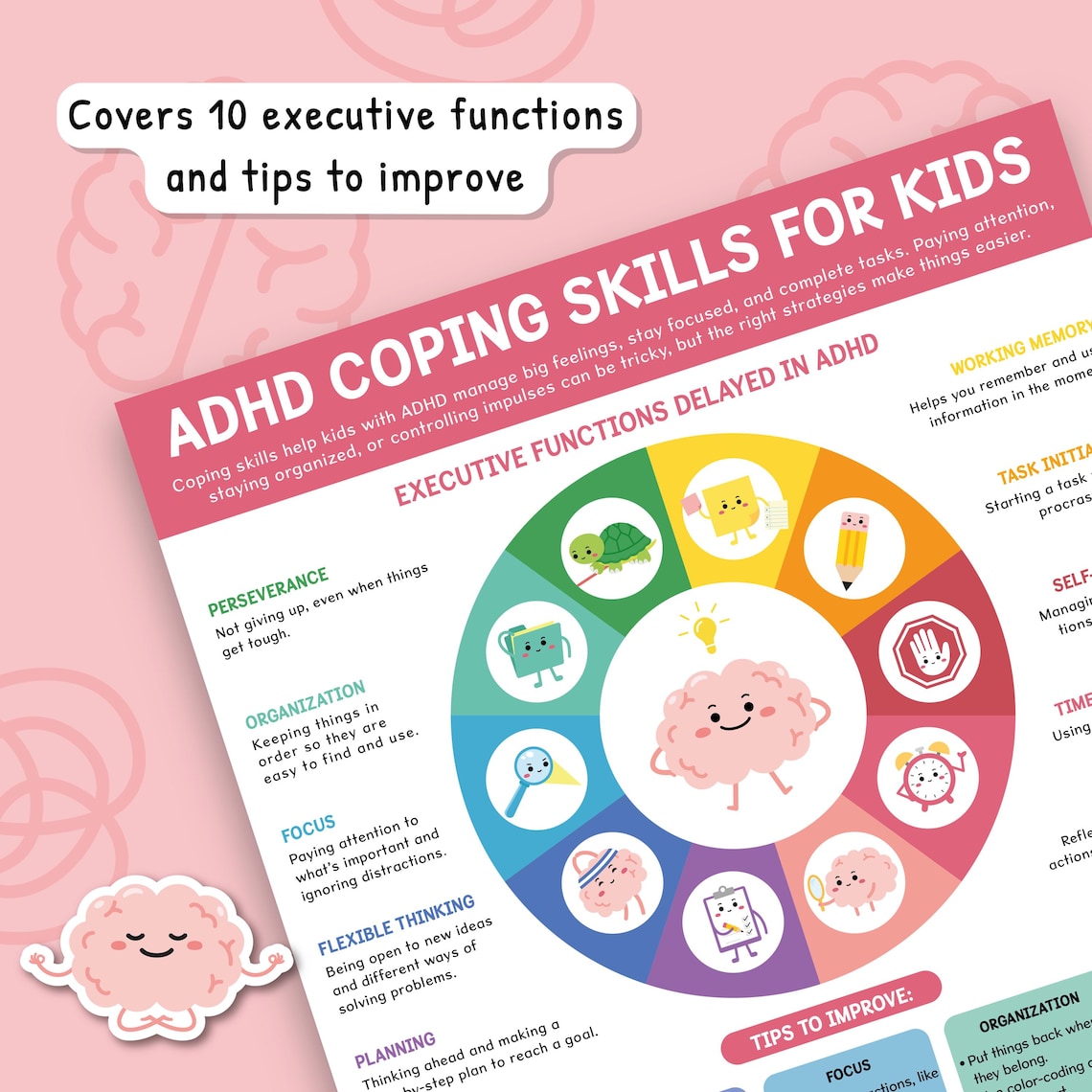 ADHD Coping Skills for Kids Handout, Executive Functioning Skills ...