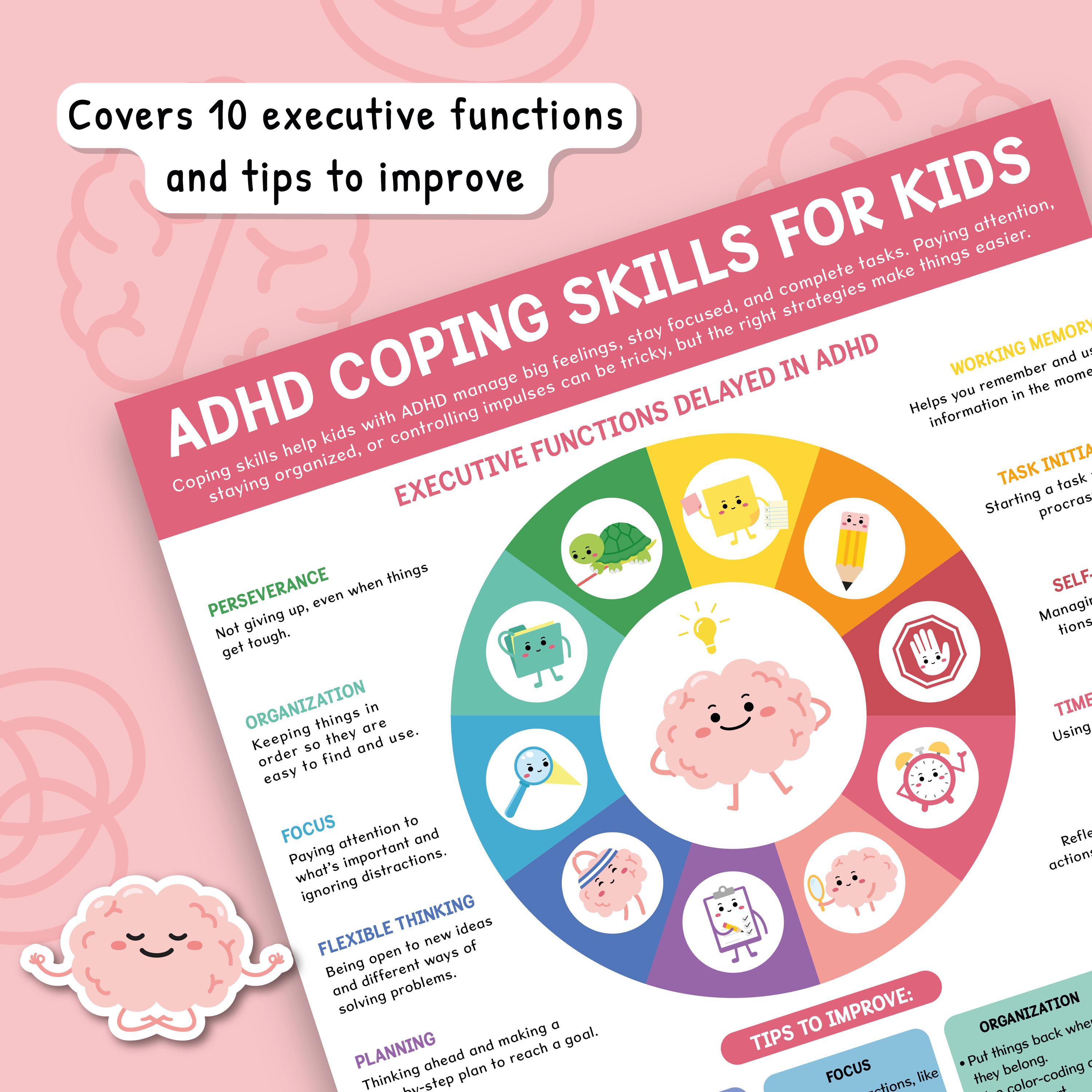 ADHD Coping Skills for Kids Handout, Executive Functioning Skills ...