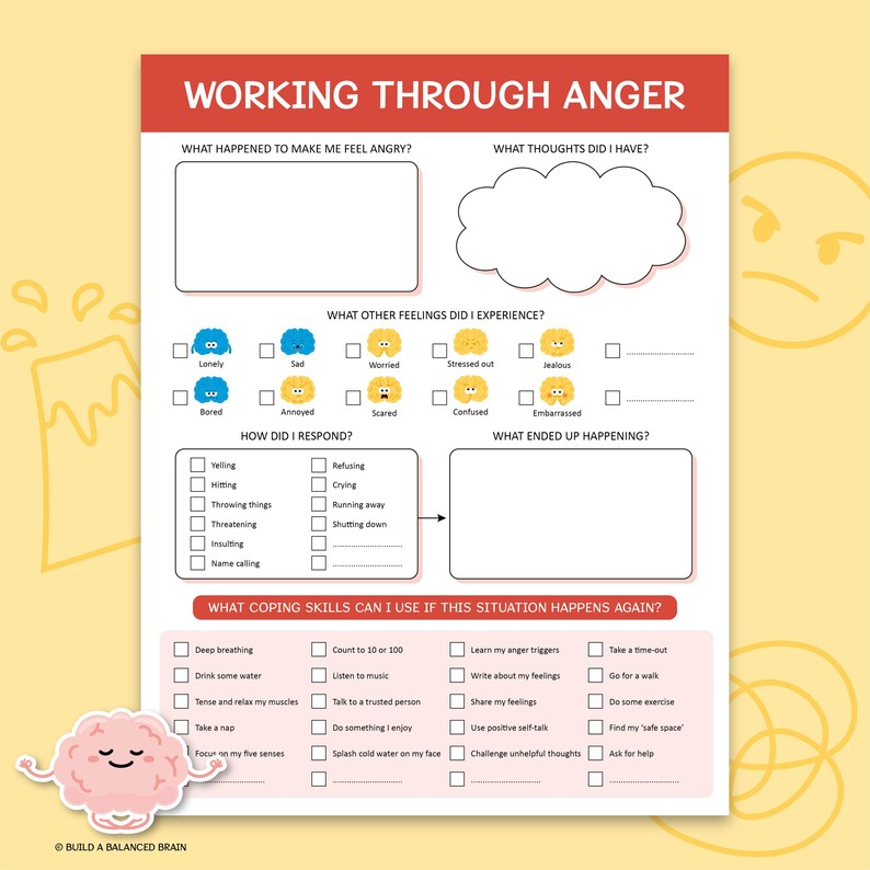 Anger Management 18 Printable Pages, Coping Skills Bundle, CBT ...