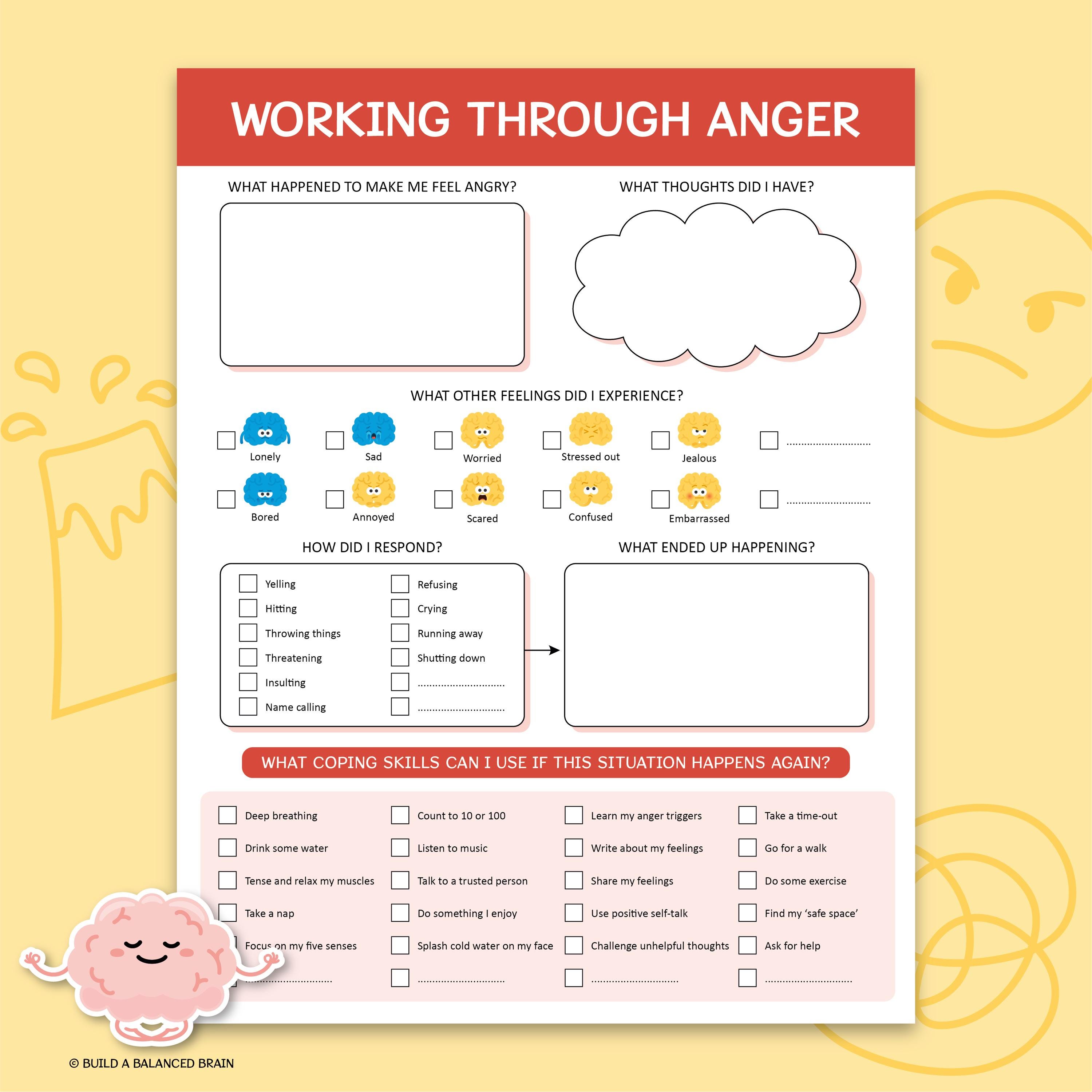 Anger Management 18 Printable Pages, Coping Skills Bundle, CBT ...