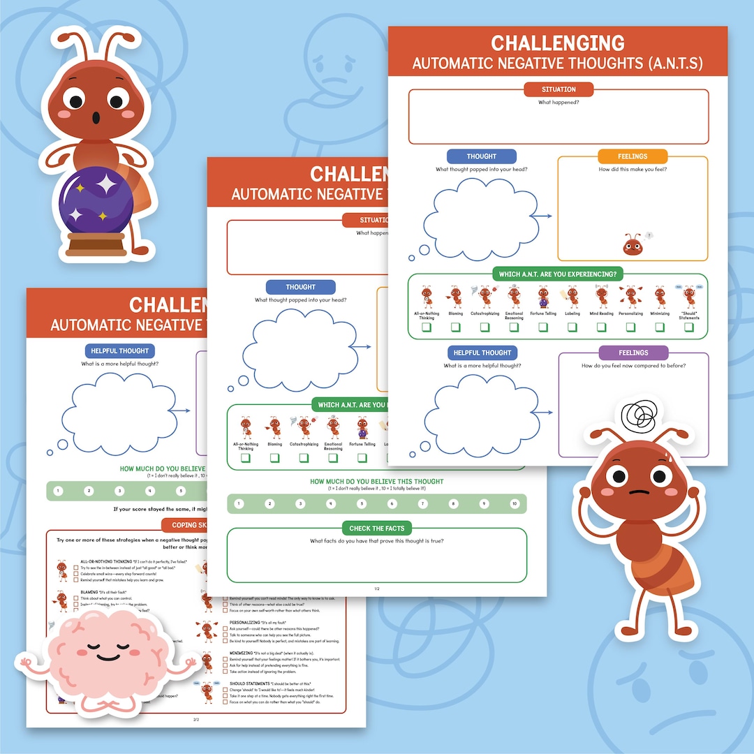 Challenge Automatic Negative Thoughts, Kids Ants Worksheet, Thinking ...