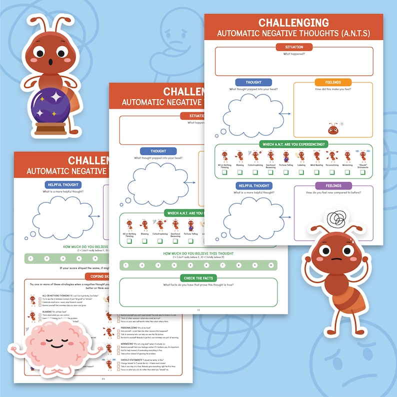 Challenge Automatic Negative Thoughts, Kids Ants Worksheet, Thinking ...
