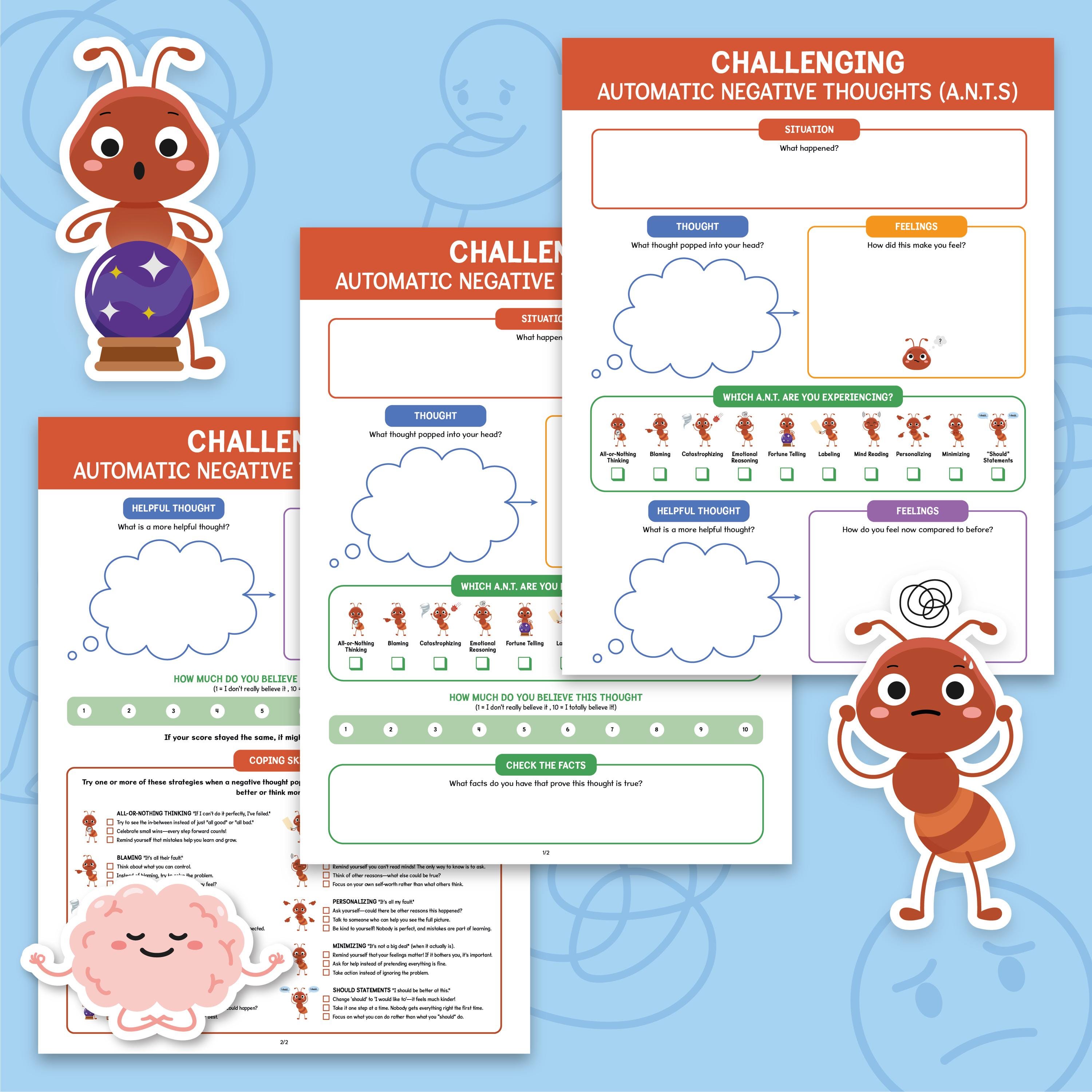Challenge Automatic Negative Thoughts, Kids Ants Worksheet, Thinking ...