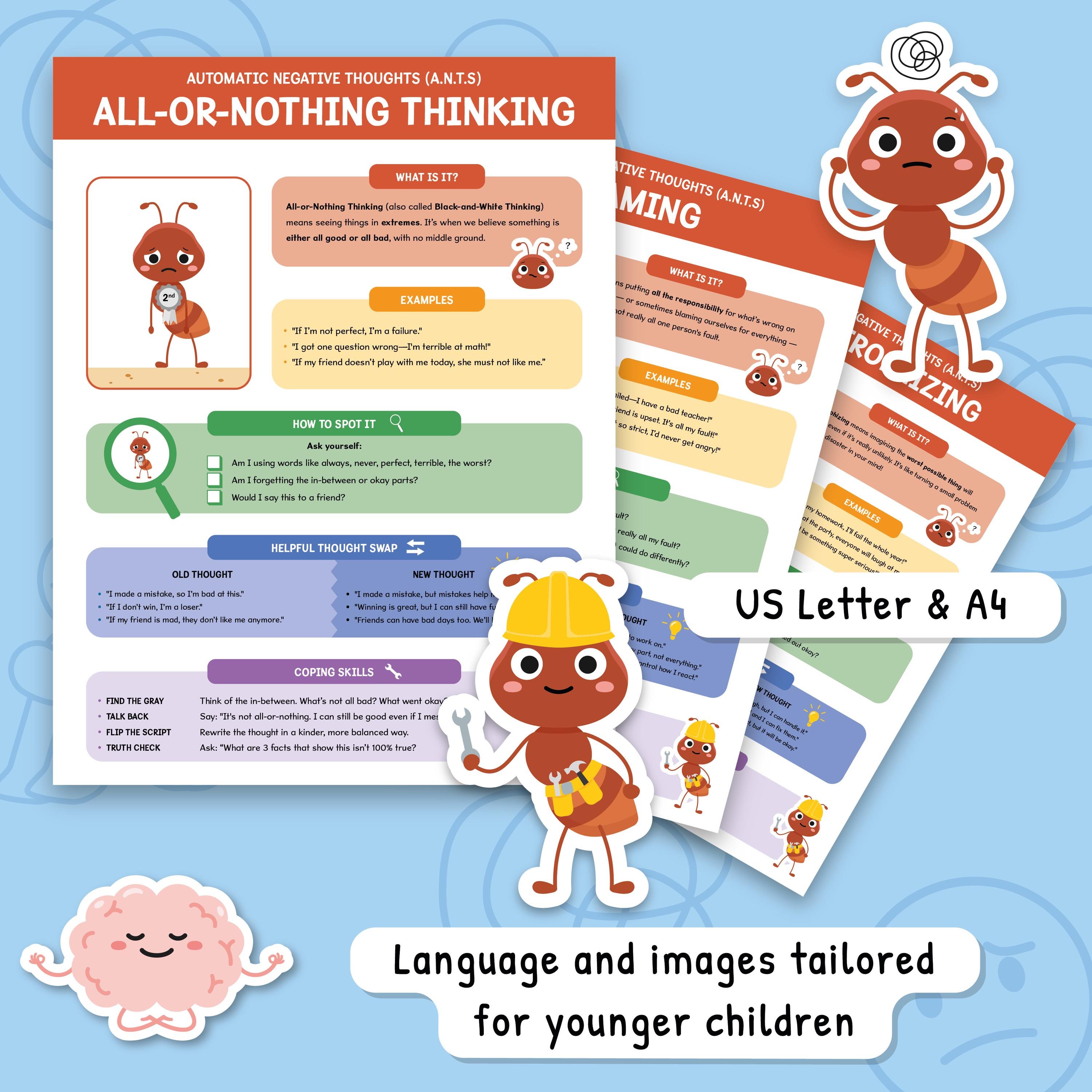 Ants Automatic Negative Thoughts, Kids Thinking Errors, Cognitive Distortions, Anxiety Coping ...