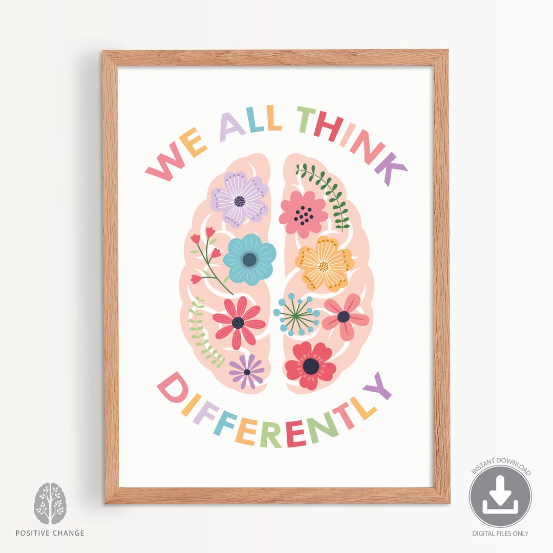 Neurodiversity Brain Poster, We All Think Differently, Neurodivergent ...