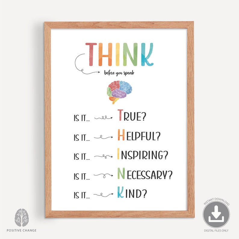 Think Before You Speak Poster, Social Emotional Learning, Classroom ...