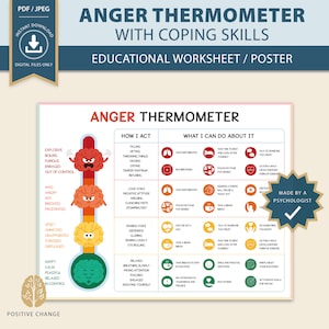 Anger Thermometer With Coping Skills, Emotional Self Regulation ...