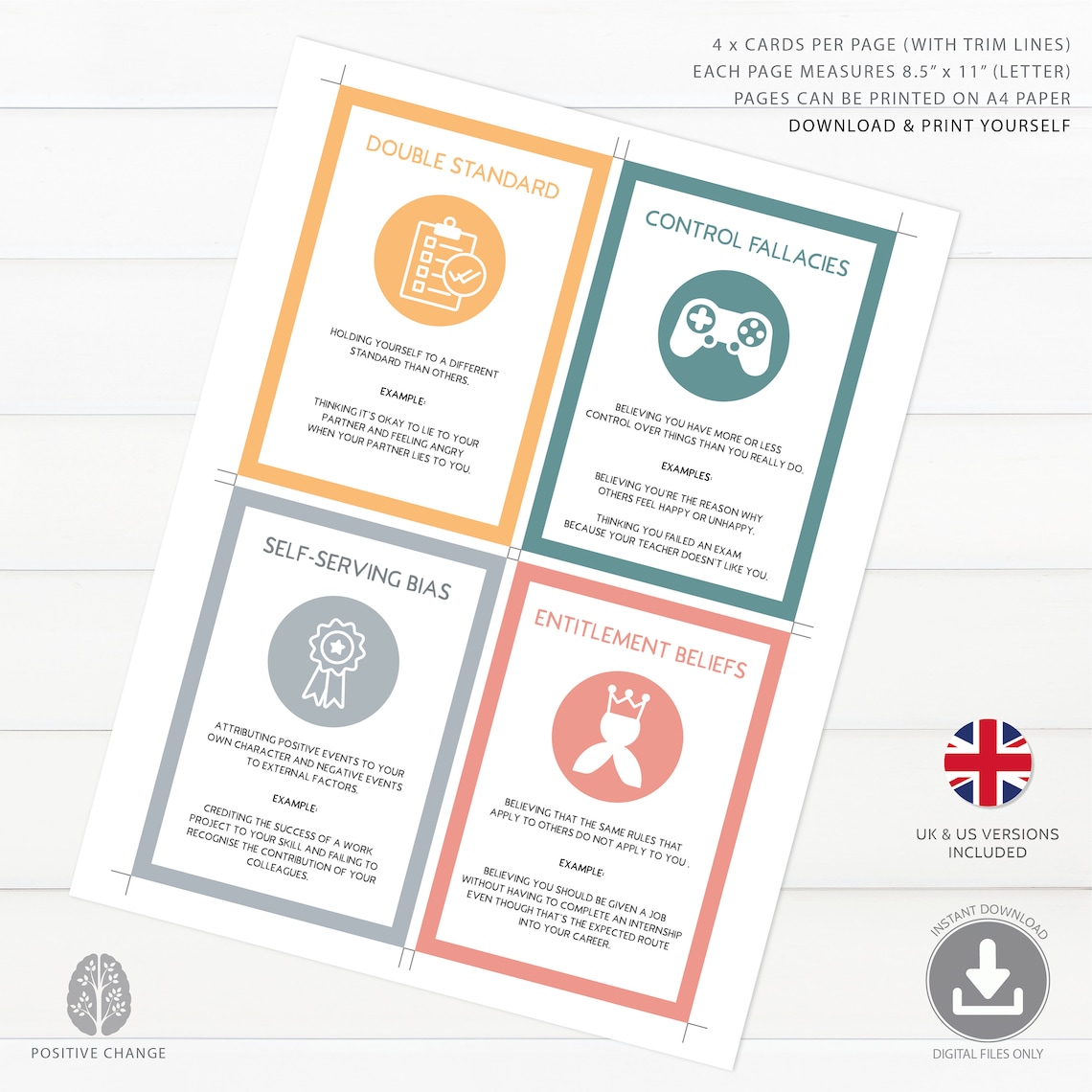 Cognitive Distortions Flash Cards, Unhelpful Thinking Cards, Thinking ...