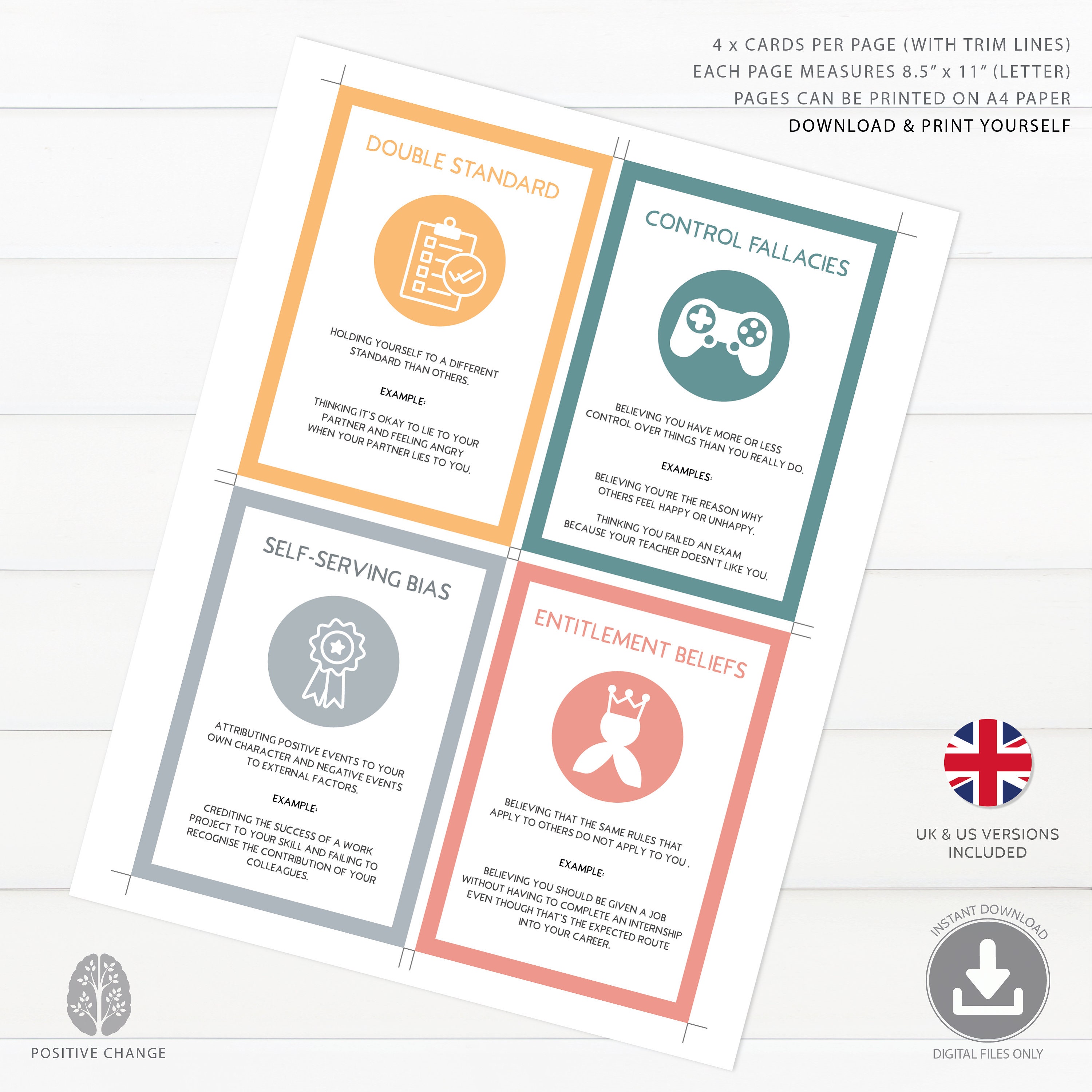 Cognitive Distortions Flash Cards, Unhelpful Thinking Cards, Thinking ...