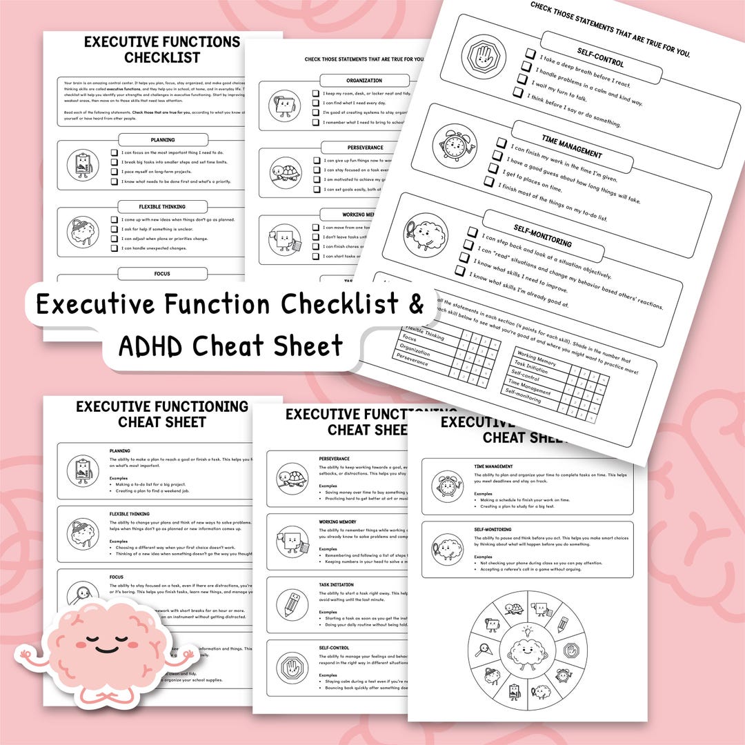 Executive Functioning Skills Cheat Sheet for Kids, Executive Function Checklist, Reference Guide ...