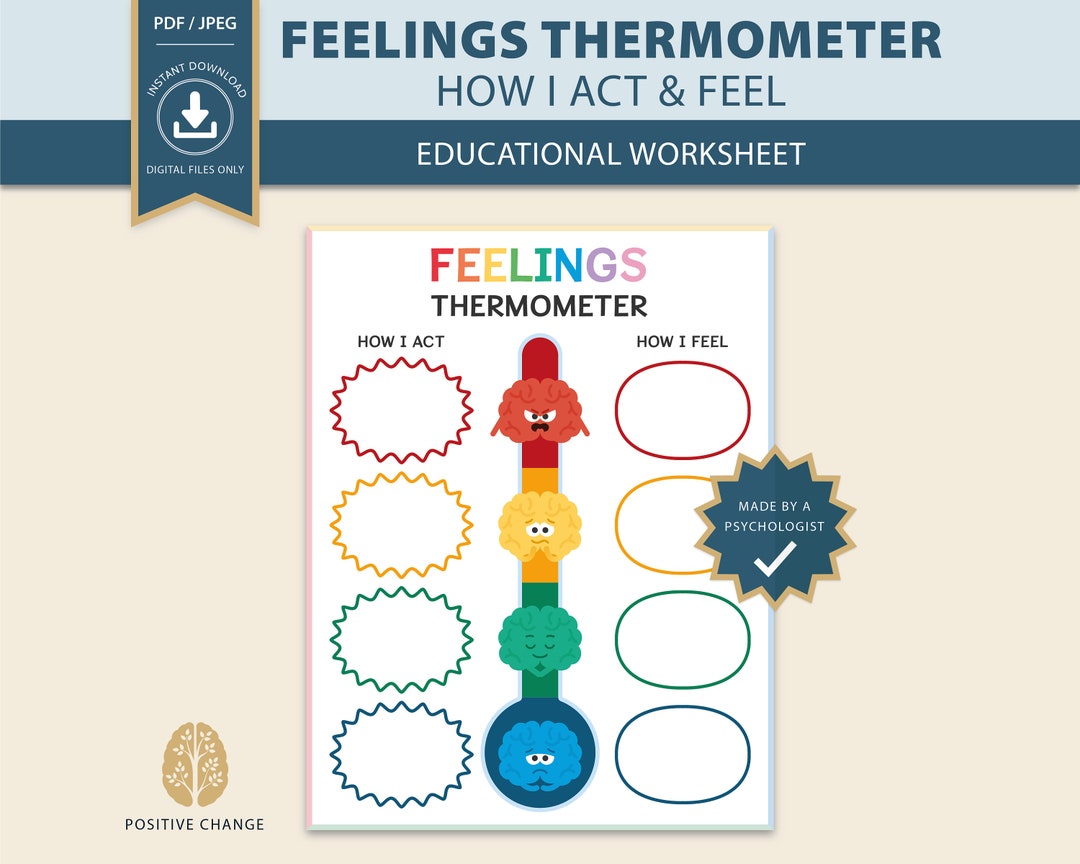 Feelings Thermometer Worksheet for Kids and Teens, Emotional Self ...