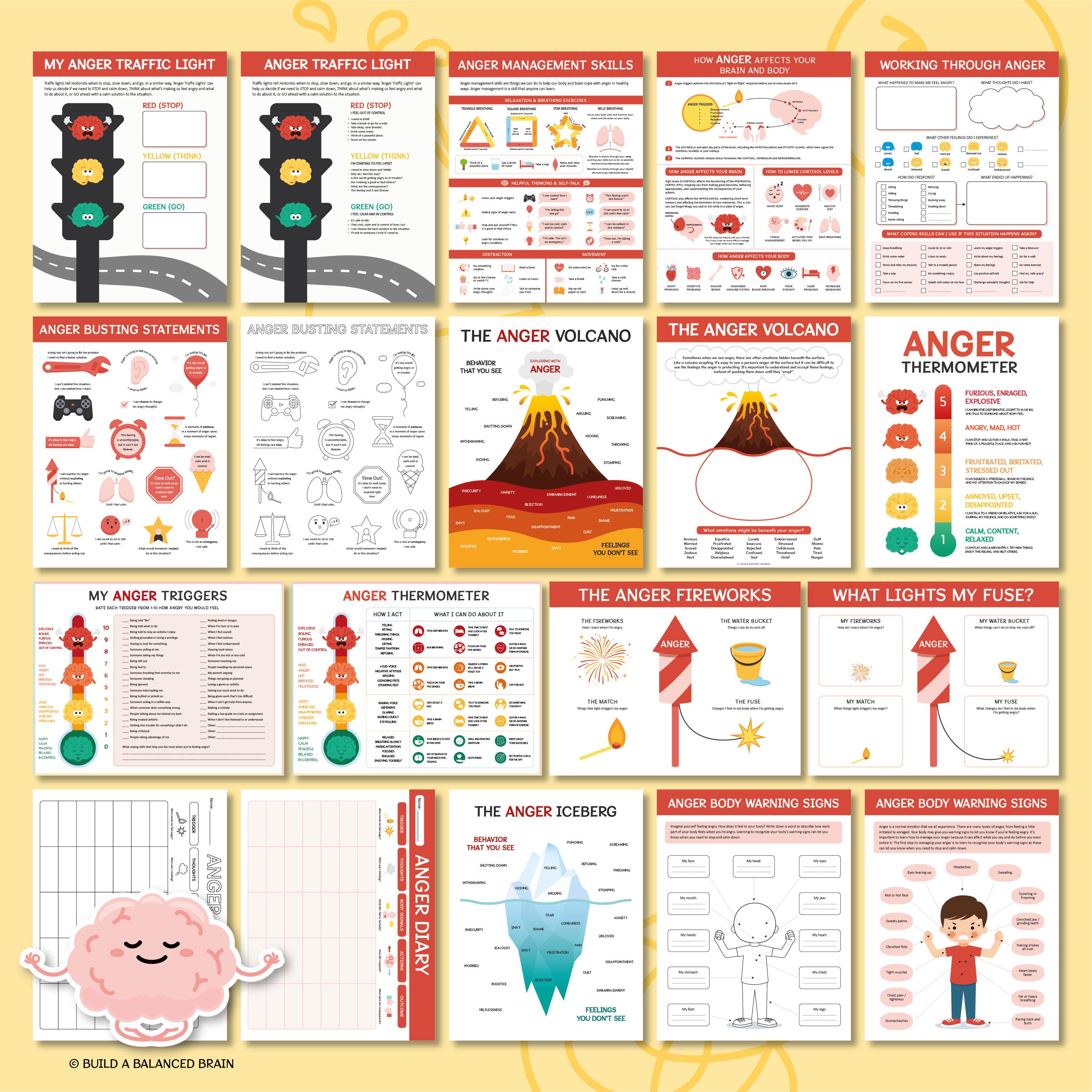 Anger Management 18 Printable Pages, Coping Skills Bundle, CBT ...