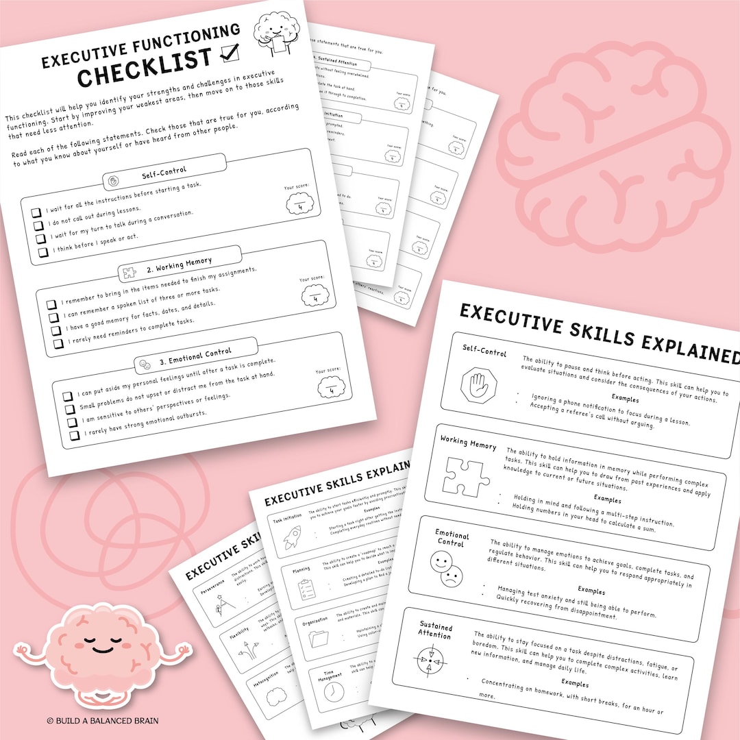 Executive Functioning Skills Cheat Sheet, Executive Function Checklist, Reference Guide and Self ...