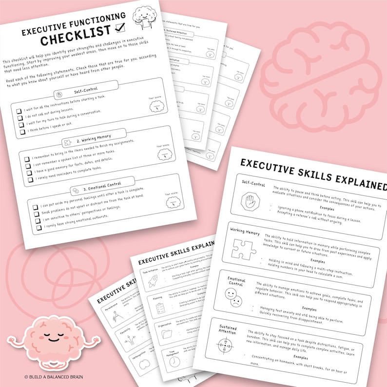 Executive Functioning Skills Cheat Sheet, Executive Function Checklist, Reference Guide and Self ...