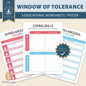 Window of Tolerance Worksheet Bundle, Anxiety, Trauma Handout ...