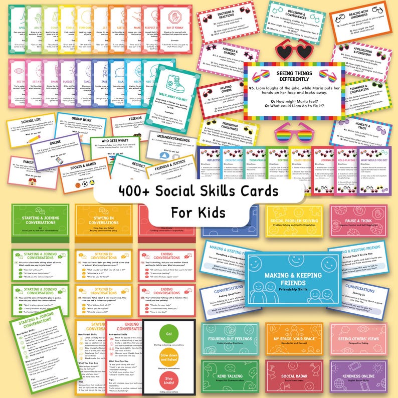 Social Skills Scenario Cards Bundle, 400+ Cards, Conversation Starters ...