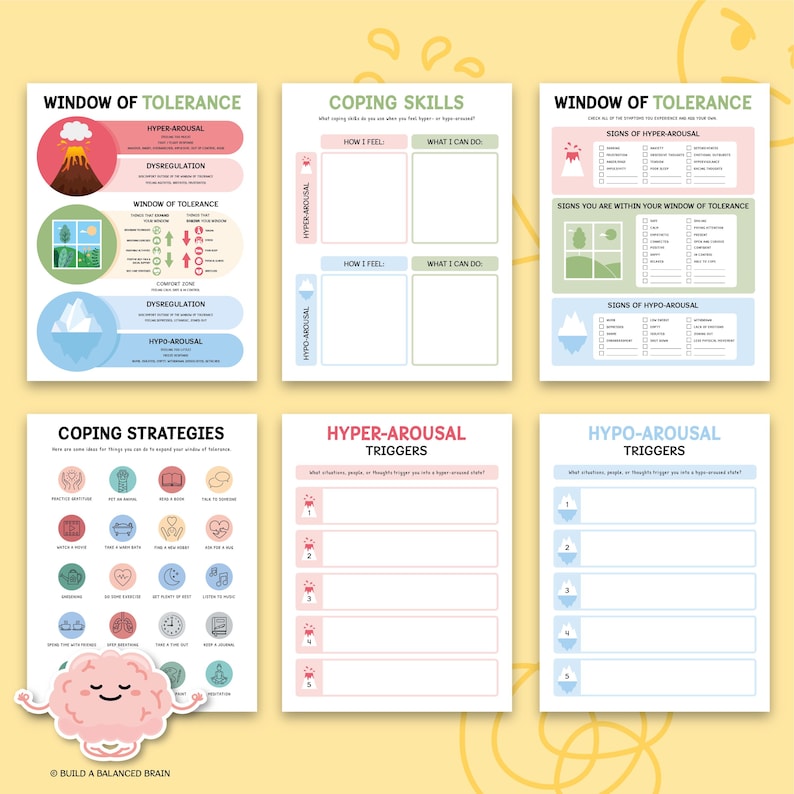 Window of Tolerance Worksheet Bundle, Anxiety, Trauma Handout ...
