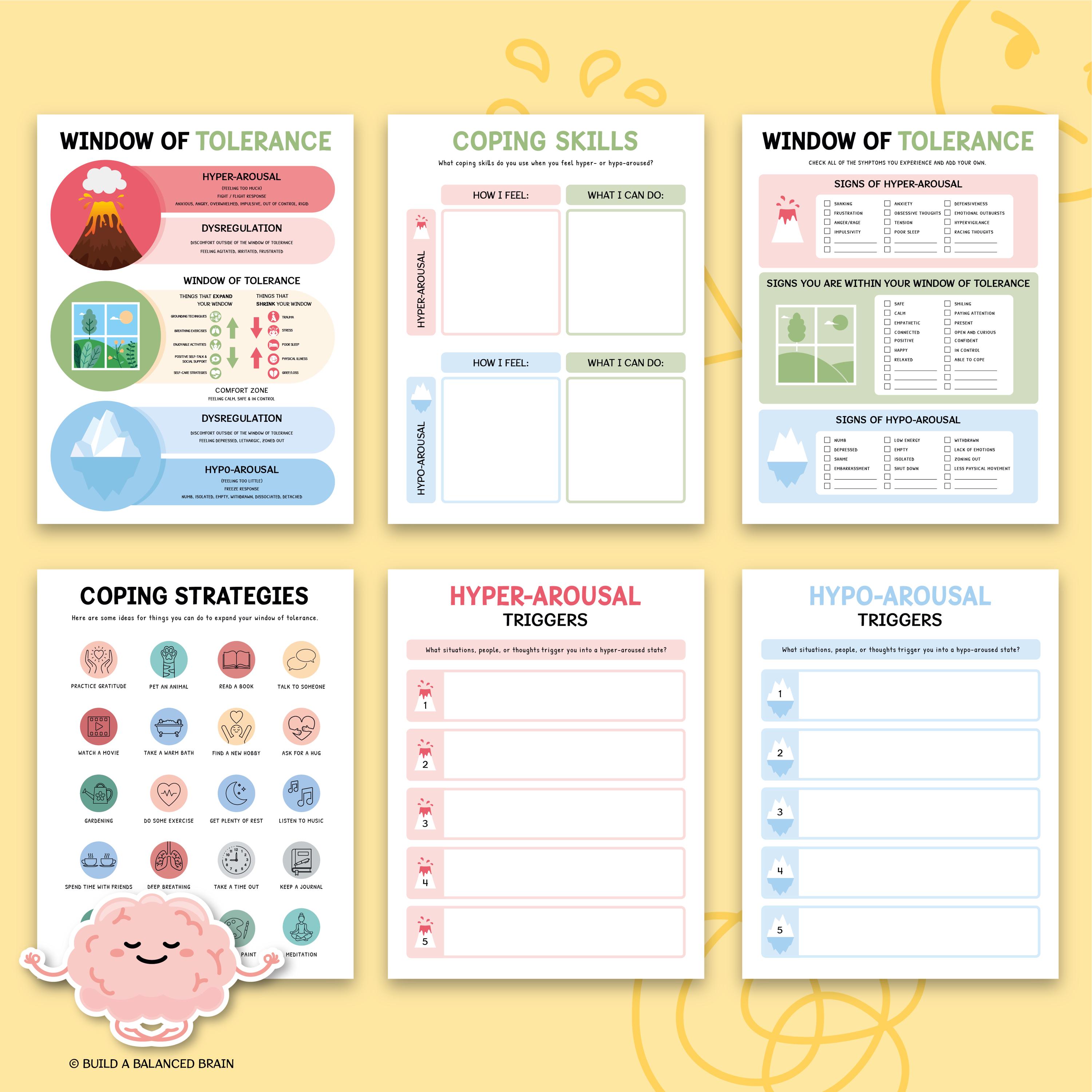Window of Tolerance Worksheet Bundle, Anxiety, Trauma Handout ...