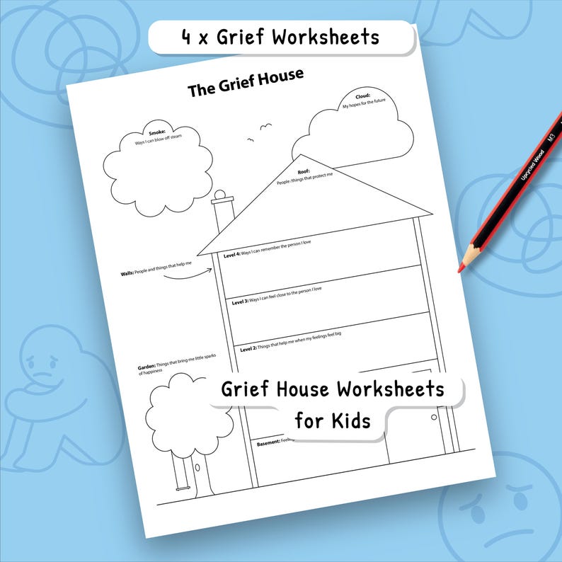 The Grief House Worksheet for Kids, 4 Page Printable, Grief and Loss ...