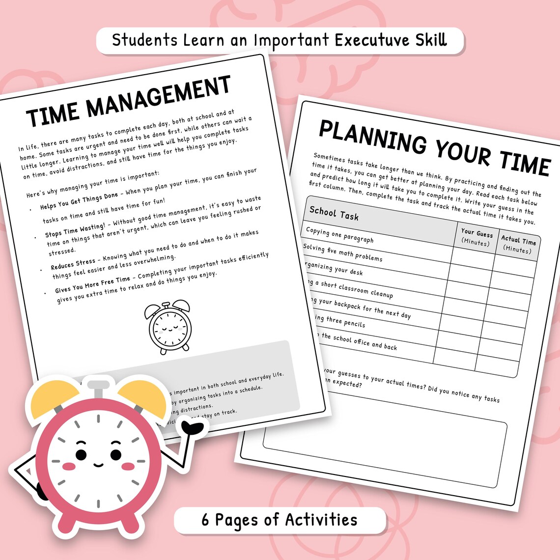 Kids Time Management Worksheets, Executive Functioning Skills, ADHD ...