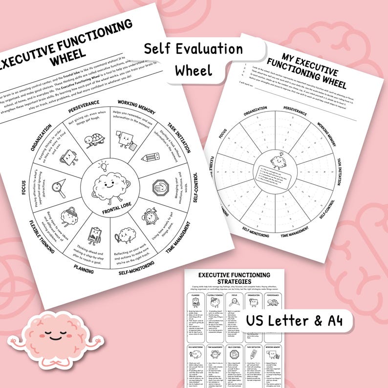 Executive Function Wheel for Kids, ADHD Cheat Sheet, Autism Coping Skills Worksheets, ASD ...
