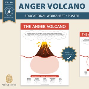 Anger Volcano Worksheet, Anger Fillable Worksheet, Emotional Self ...