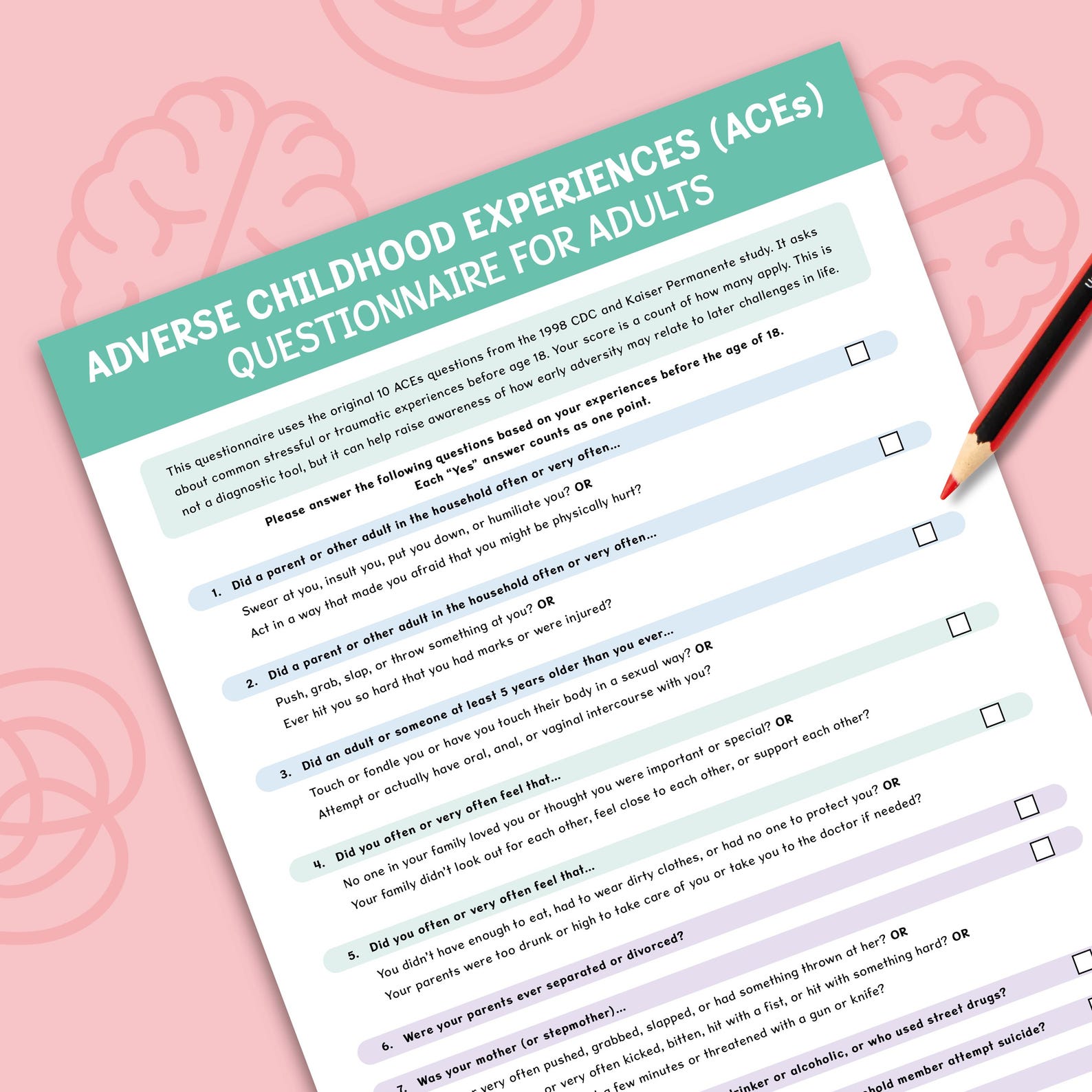 Adverse Childhood Experiences Questionnaire for Adults, Aces Trauma ...