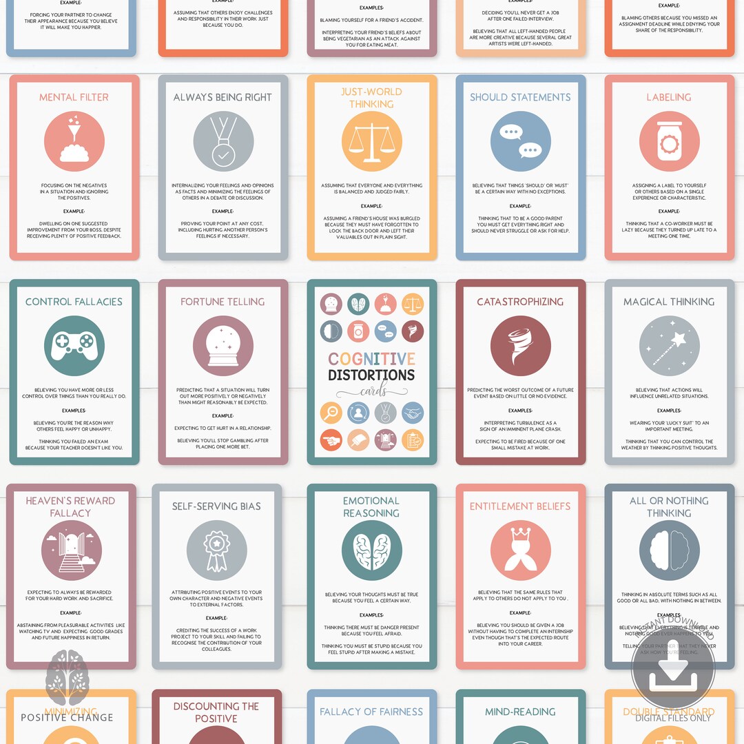 Cognitive Distortions Flash Cards Unhelpful Thinking Cards - Etsy Australia