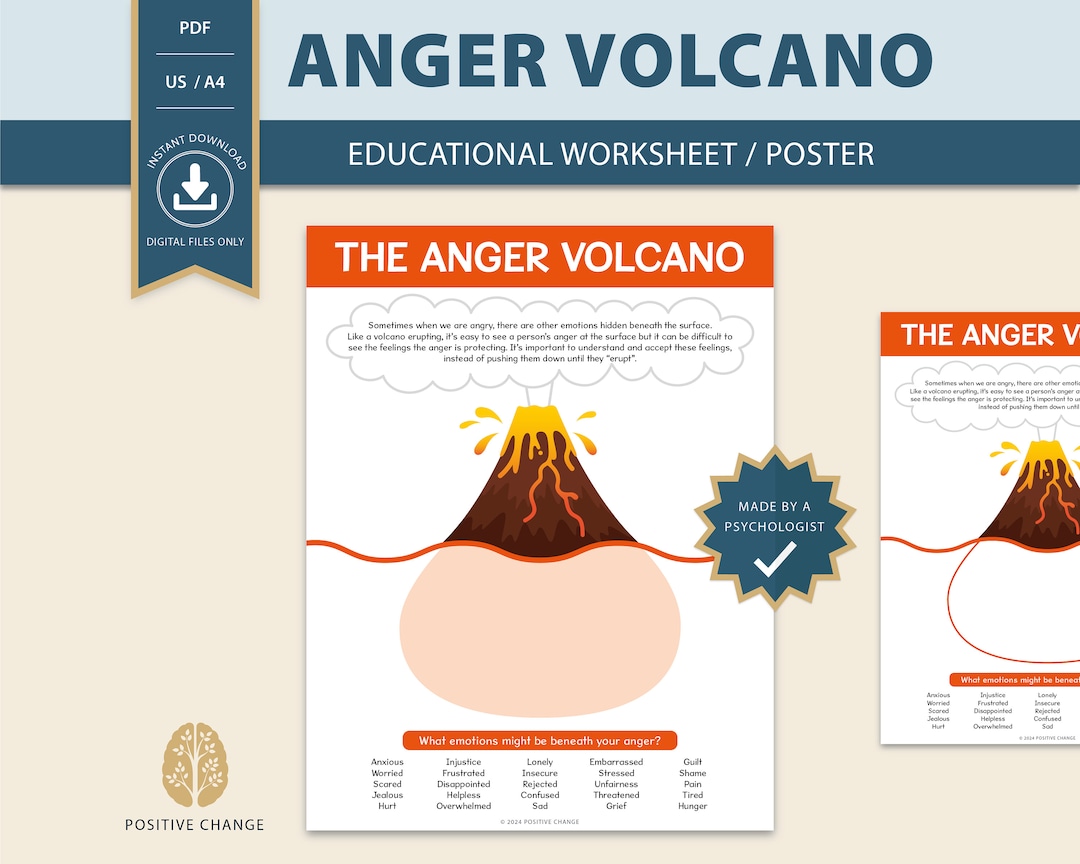 Anger Volcano Worksheet, Anger Fillable Worksheet, Emotional Self ...
