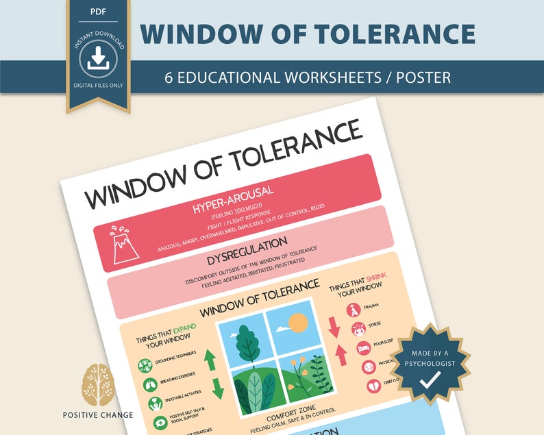 Window of Tolerance Worksheet Bundle, Anxiety, Trauma Handout ...