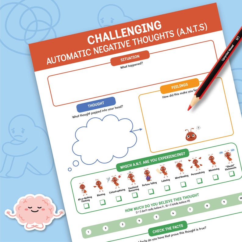 Challenge Automatic Negative Thoughts, Kids Ants Worksheet, Thinking ...