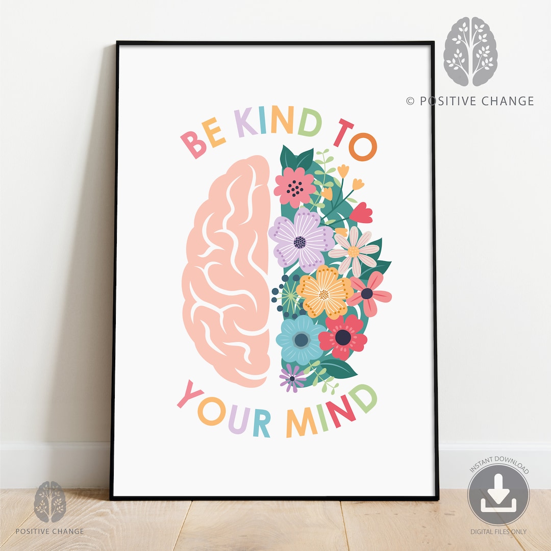 Be Kind to Your Mind Print, Growth Mindset, Brain Poster, Boho ...