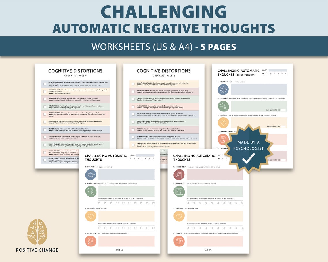 Challenge Automatic Negative Thoughts, Thinking Traps Worksheet ...