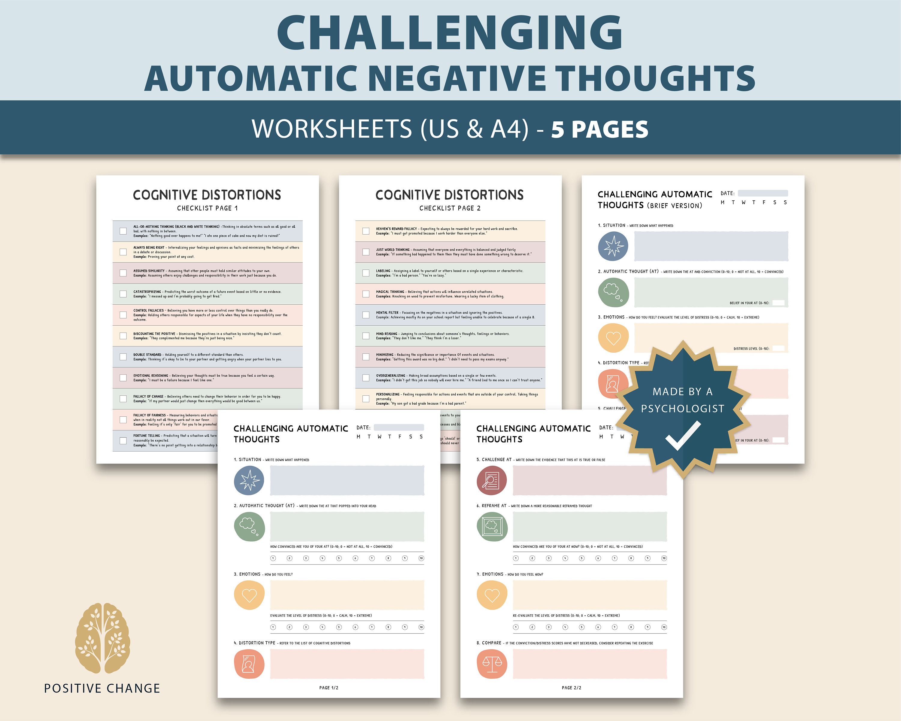 Challenge Automatic Negative Thoughts, Thinking Traps Worksheet ...