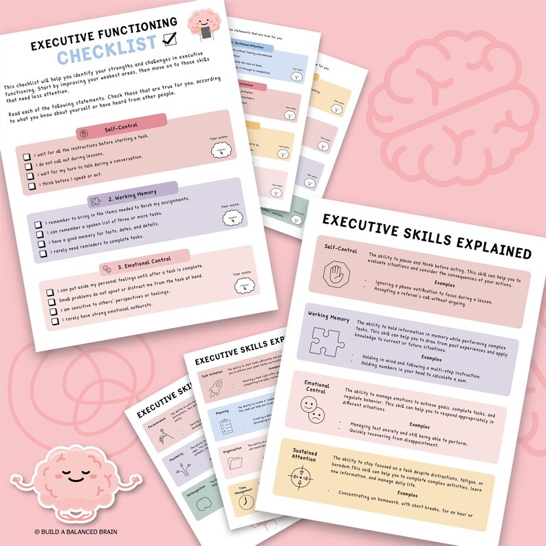 Executive Functioning Skills Cheat Sheet, Executive Function Checklist, Reference Guide and Self ...