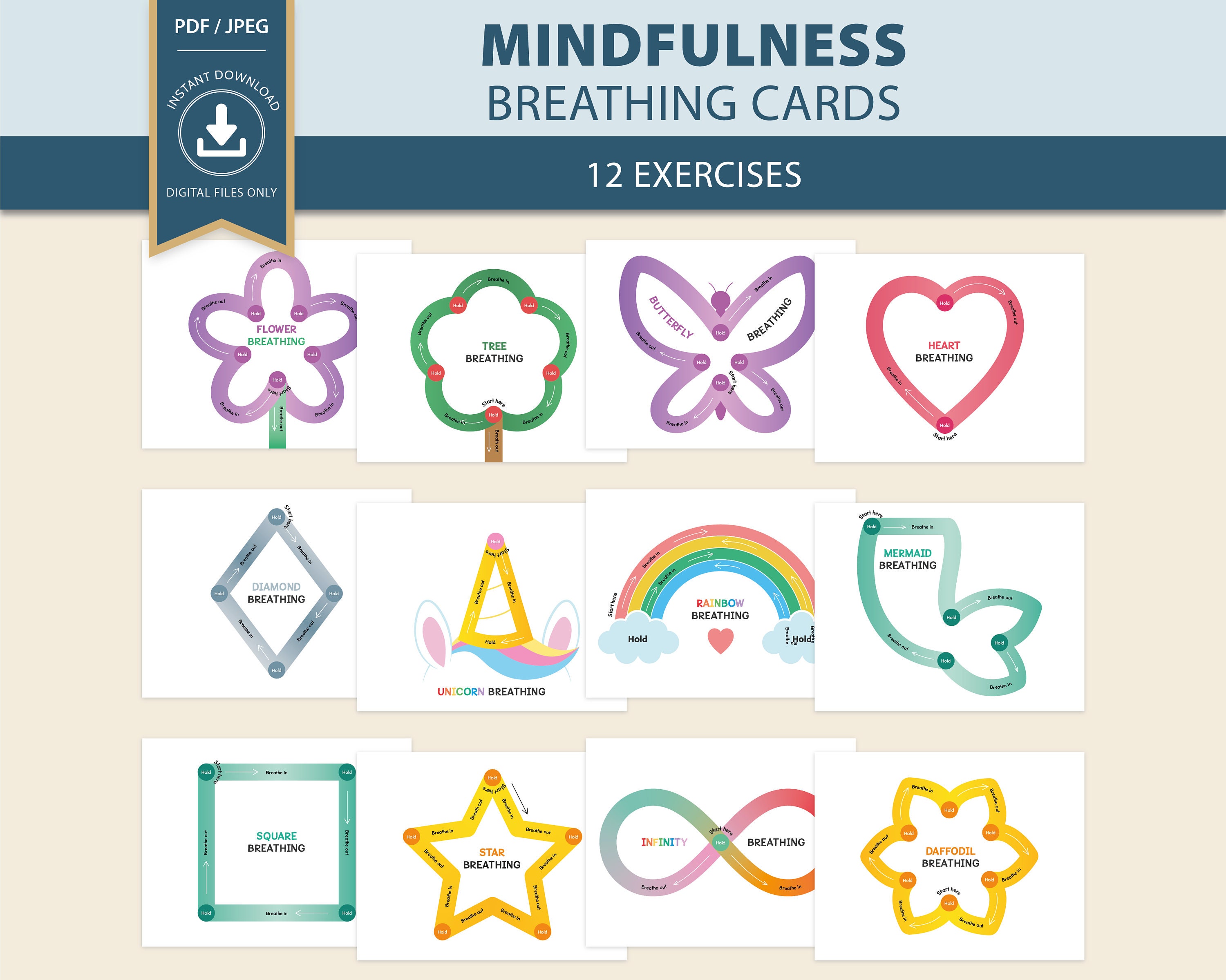 Mindfulness Breathing Exercises for Kids, Finger Tracing Cards, Calm ...