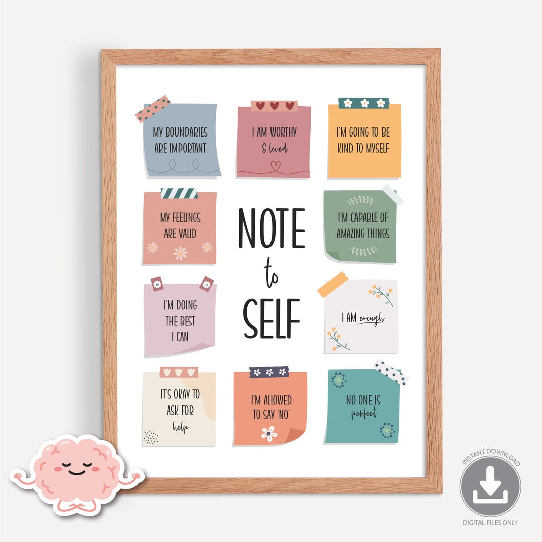 Note to Self Poster, Be Kind to Yourself, Affirmations, Positive Self ...