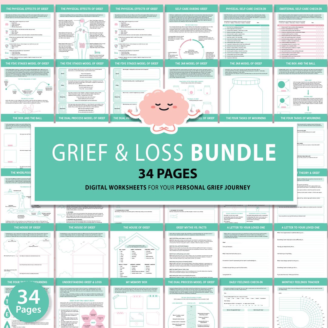 Coping With Grief and Loss Bundle, 34 Worksheets for Adults and Older ...