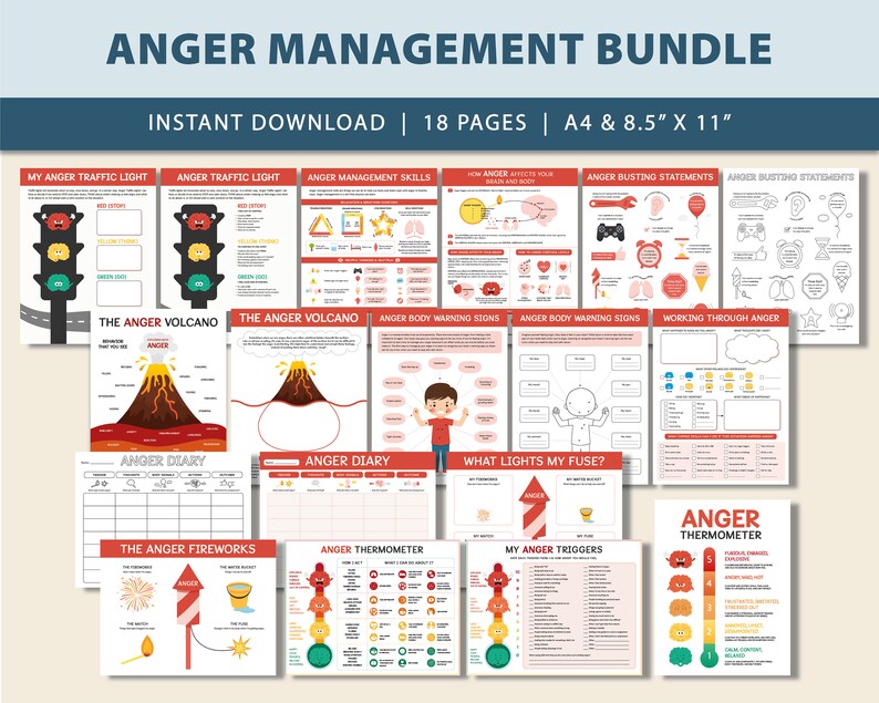 Anger Management 18 Printable Pages, Coping Skills Bundle, CBT ...