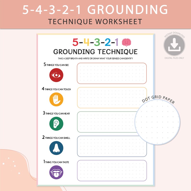 54321 Grounding Worksheet 54321 Grounding Technique 5 Senses - Etsy