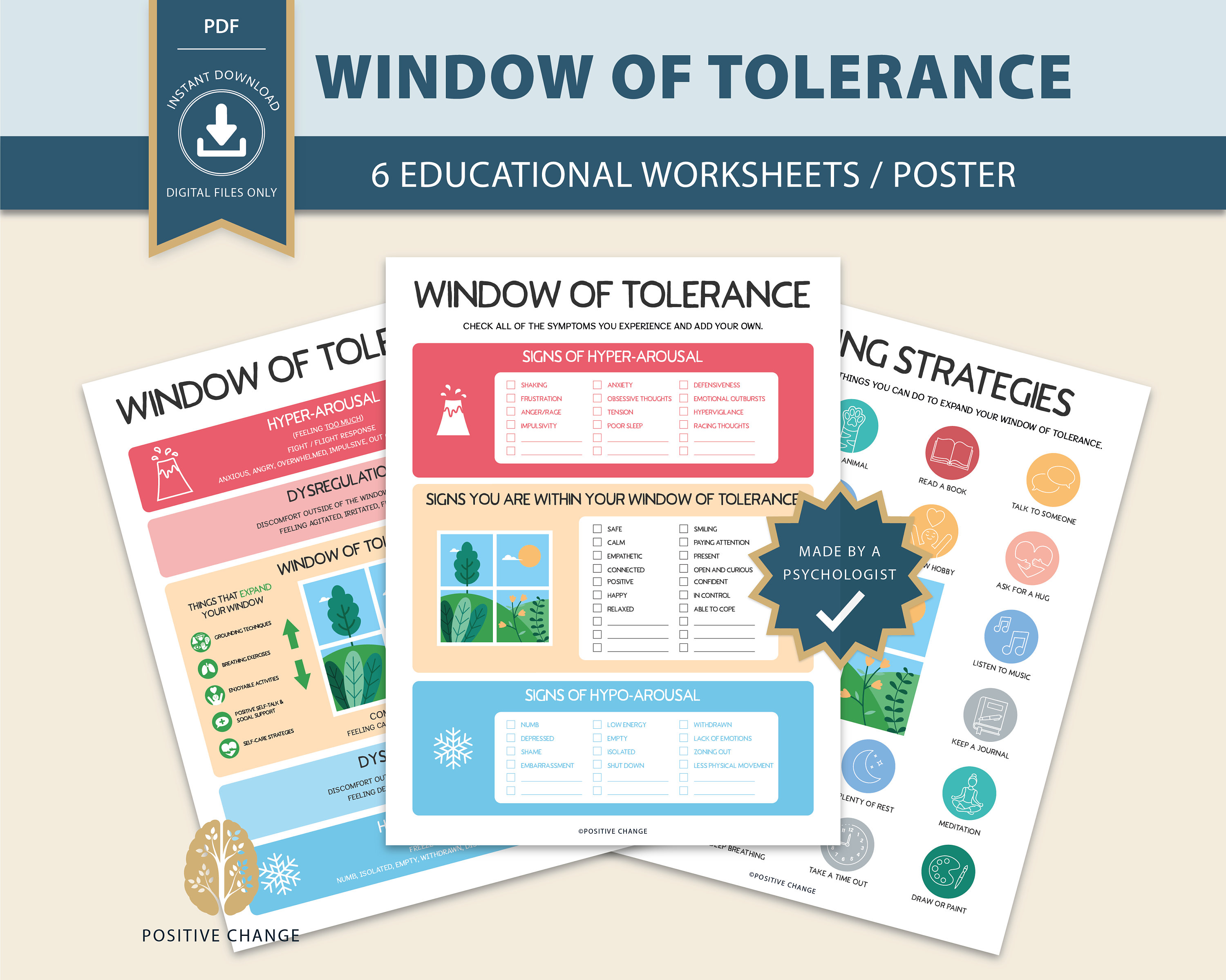 Window of Tolerance Worksheet Bundle, Anxiety, Trauma Handout ...