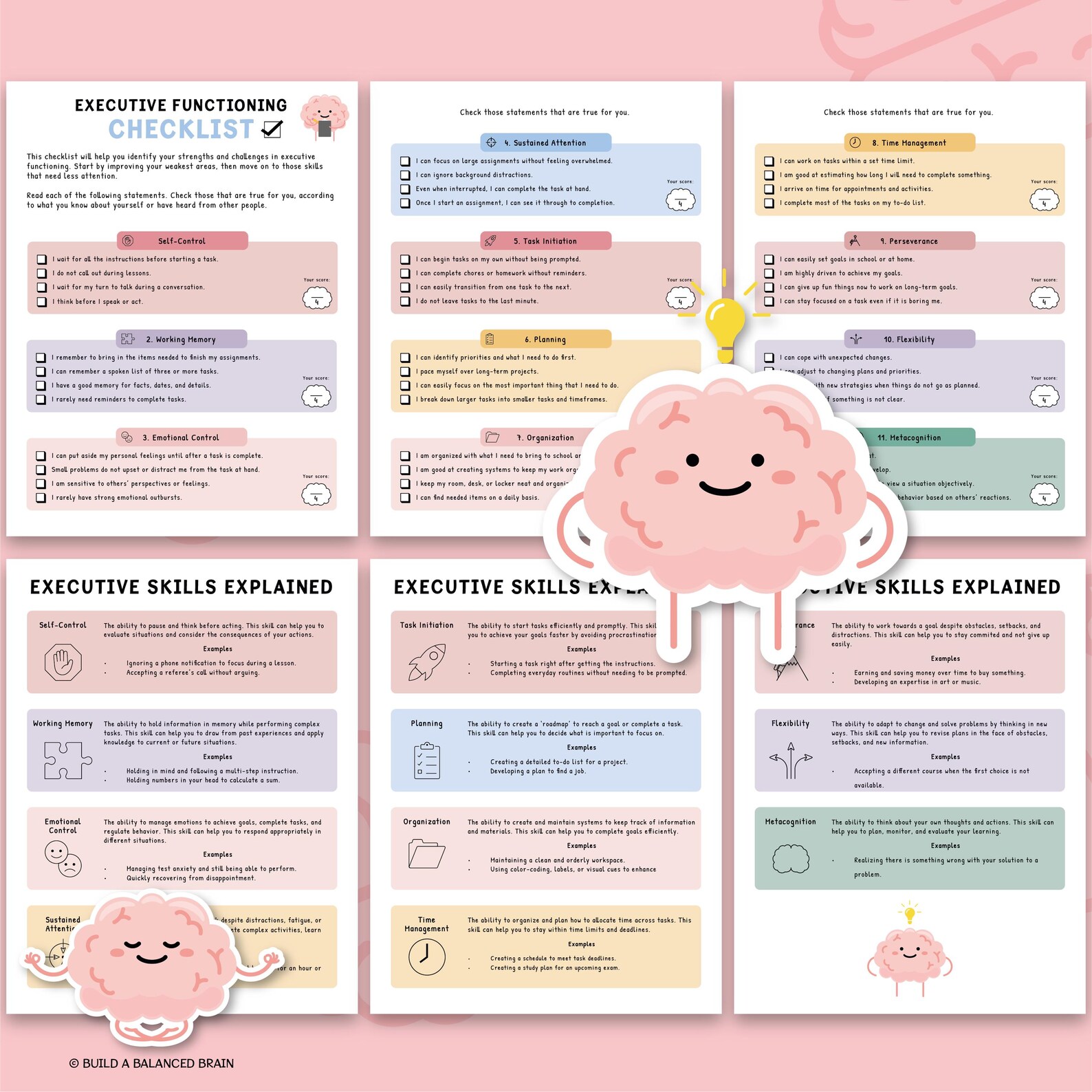 Executive Functioning Skills Cheat Sheet, Executive Function Checklist, Reference Guide and Self ...