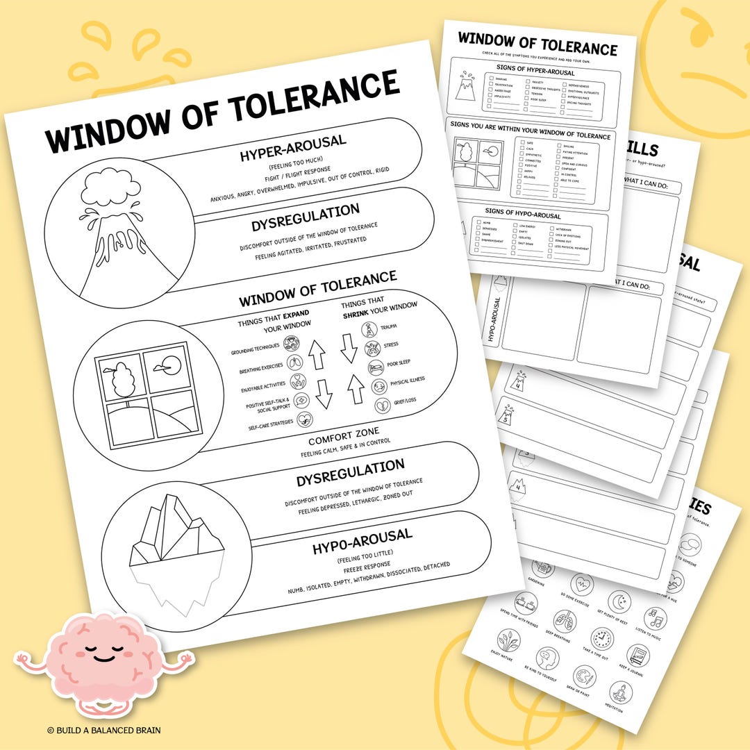 Window of Tolerance Toolkit, Anxiety, Trauma Handout, Emotional ...
