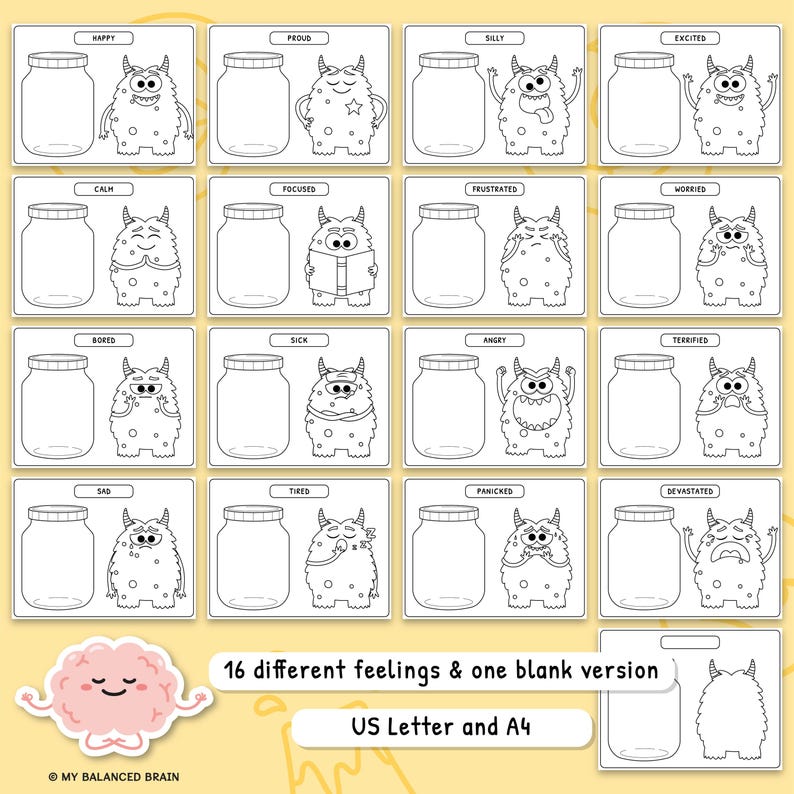 Monster Feelings Jar, 16 Emotions Coloring Activity, Zones of ...