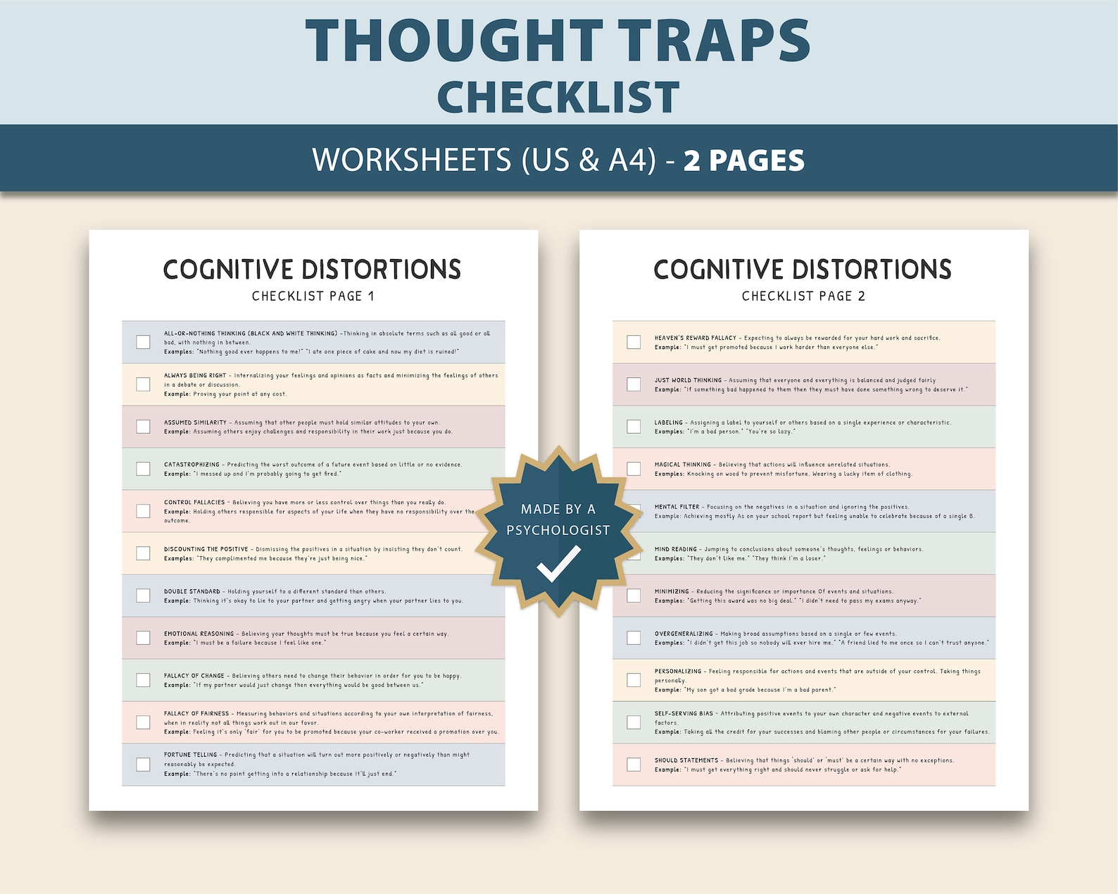 Thought Traps Checklist, 22 Cognitive Distortions, Thinking Traps ...