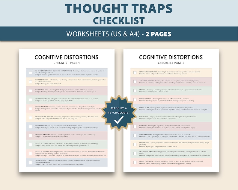 Thought Traps Checklist, 22 Cognitive Distortions, Thinking Traps ...