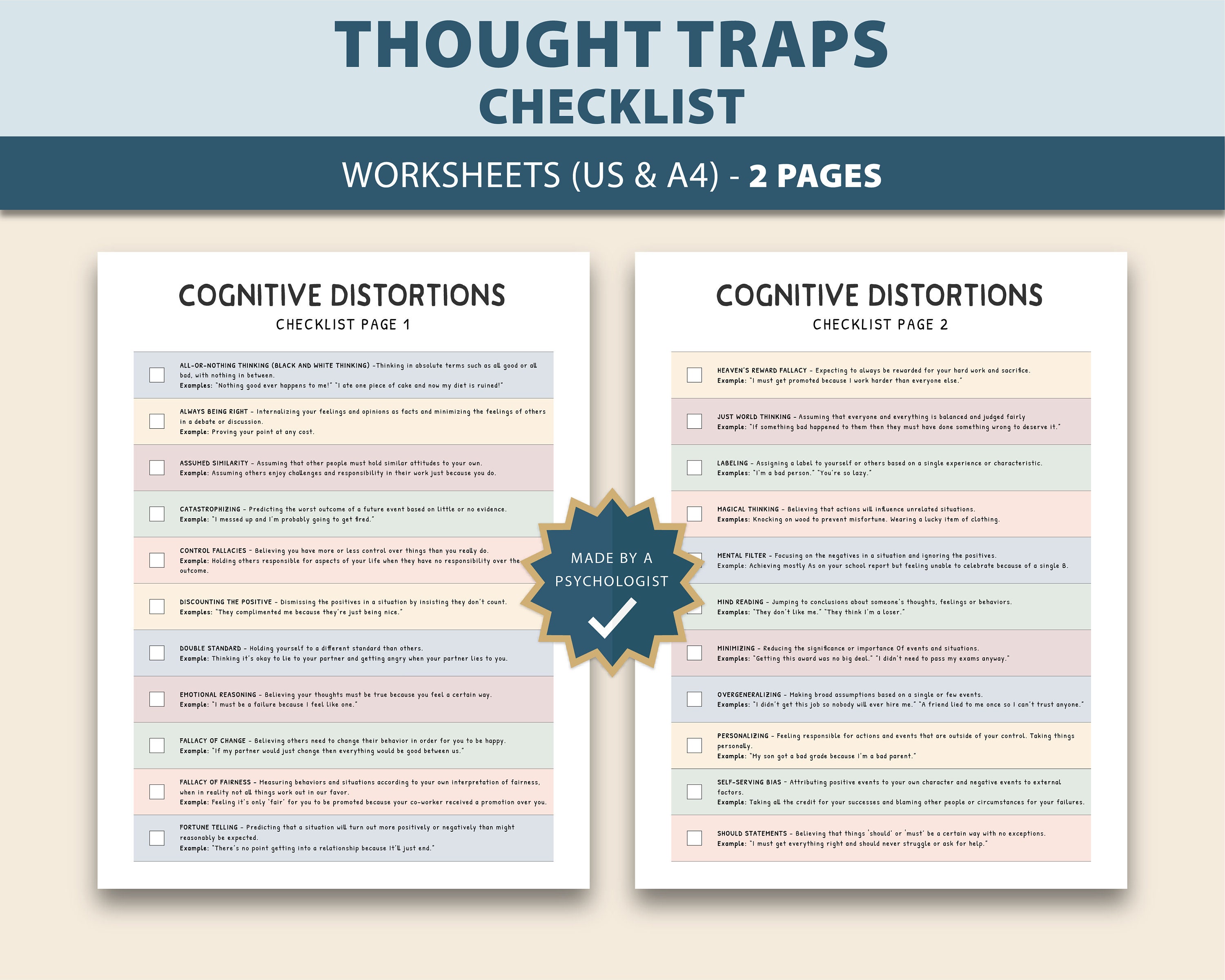 Thought Traps Checklist, 22 Cognitive Distortions, Thinking Traps ...