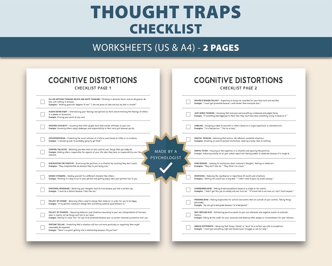 Thought Traps Checklist, 22 Cognitive Distortions, Thinking Traps ...