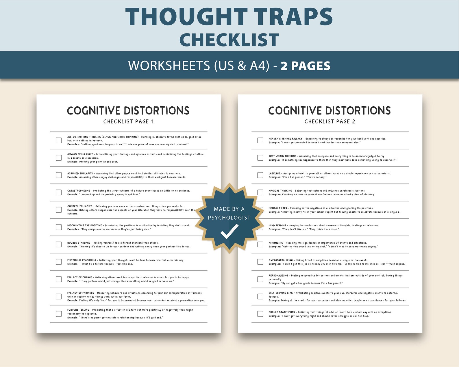 Thought Traps Checklist, 22 Cognitive Distortions, Thinking Traps ...
